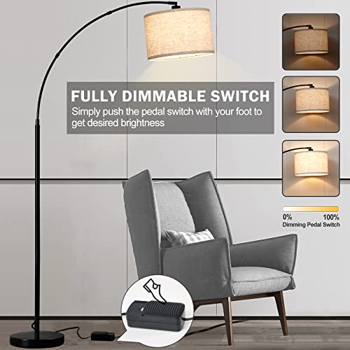 Luvkczc Dimmable Arc Floor Lamps for Living Room, Tall Floor Lamps with Adjustable Hanging Shade, Modern Arc Floor Lamp with Dimmer for Bedroom, 8WLED Bulb Include