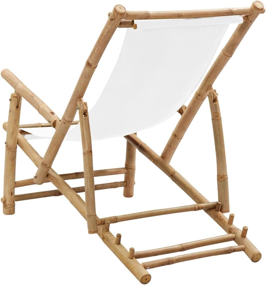 vidaXL Cream White Adjustable Deck Chair - Bamboo and Durable Canvas Material - Foldable Design for Easy Storage - Ideal for Garden, Patio, and Terrace