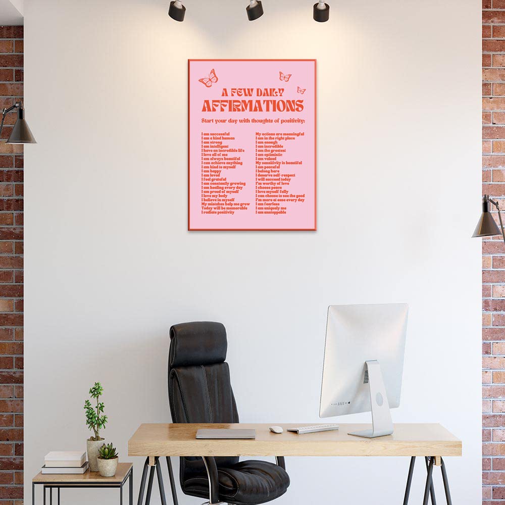 Lianxiaw Daily Affirmations Pink posters for room aesthetic,Trendy prints positive wall deco Vintage red butterfly poster.(12x16in Unframed)