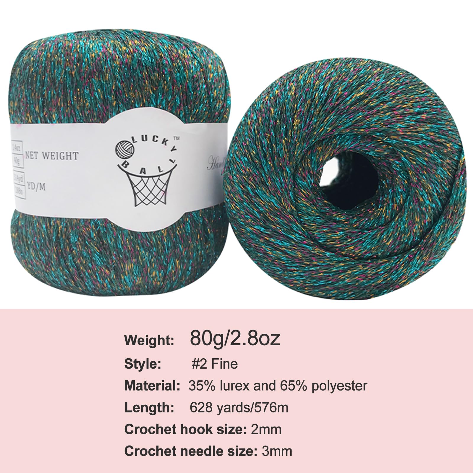 80g Sparkle Silver Lurex Thread Shining Yarn, Metallic Crochet Thread Yarn for Crocheting, Sparkle Metallic for Knitting Clothes, Car Charm, Keychain Charm(Jade)