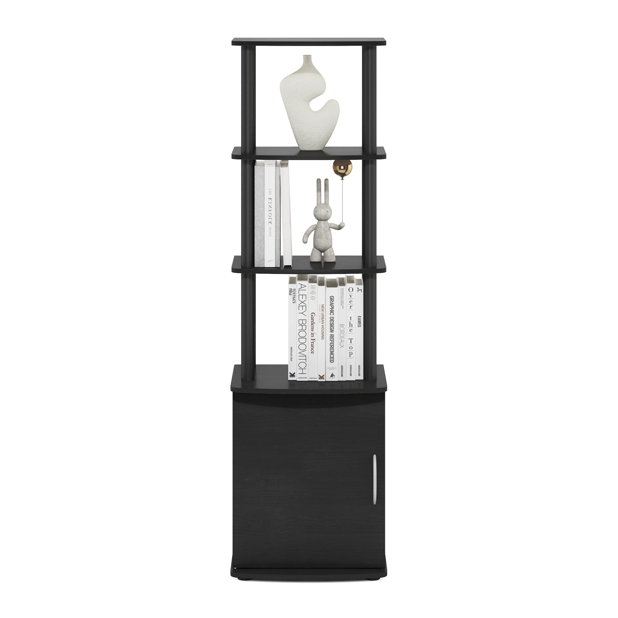 Furinno Turn-N-Tube Tall TV Entertainment Side Table Display Rack with Storage Cabinet, 3-Tier, Blackwood/Black