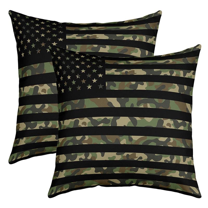 American Flag Throw Pillow Covers Soft Square 24"x24"Camouflage Cushion Case Home Decor Set of 2 Camo Military Style Green Black Pillow Cases Pillowcases for Couch Sofa Living Room Bedroom Bed Chair
