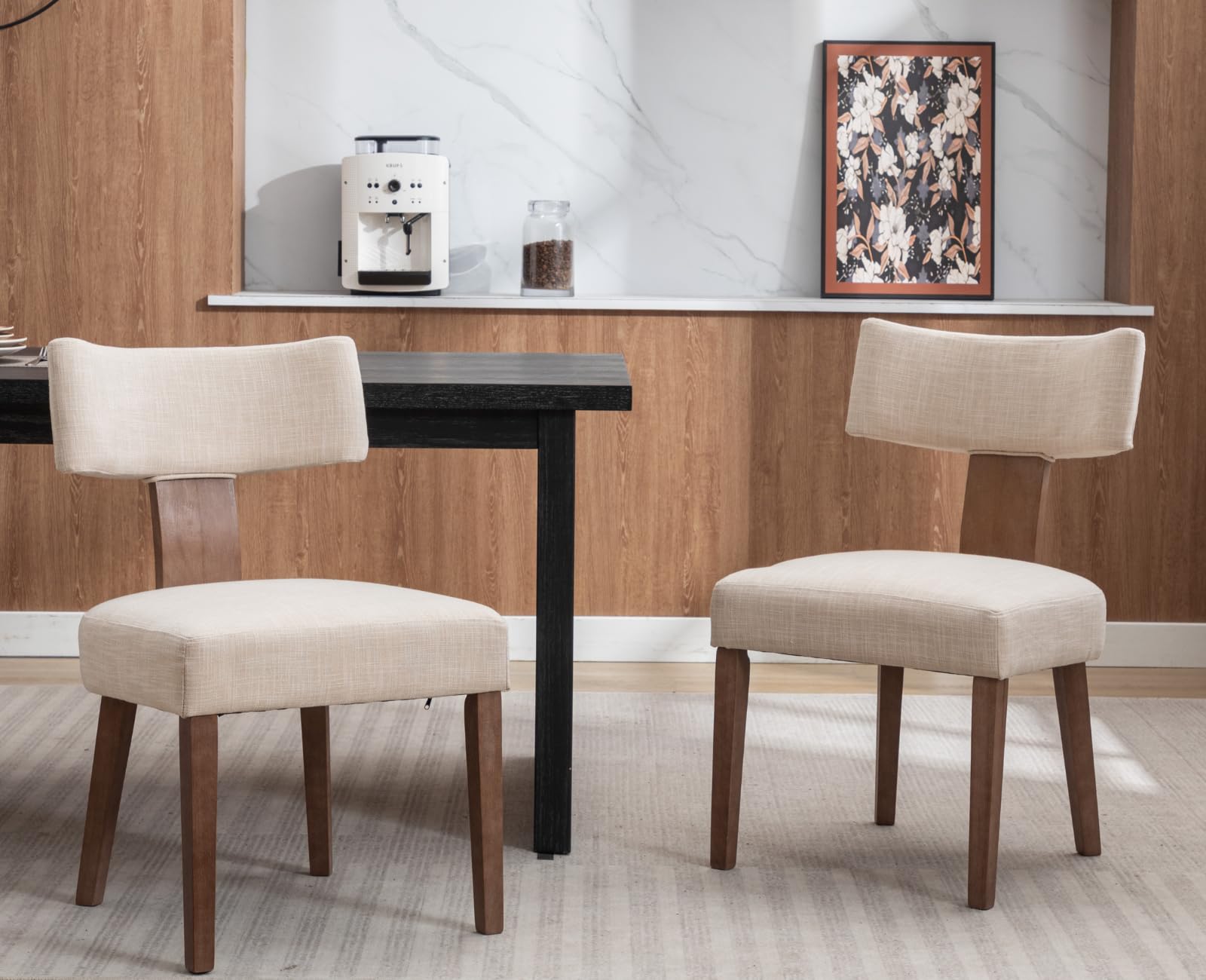 CIMOTA Upholstered Dining Chairs, Kitchen and Dining Room Chairs, Mid Century Modern Linen Farmhouse Armless Side Chair with Wood Frame and Curved Backrest (Set of 4, Linen-Beige)