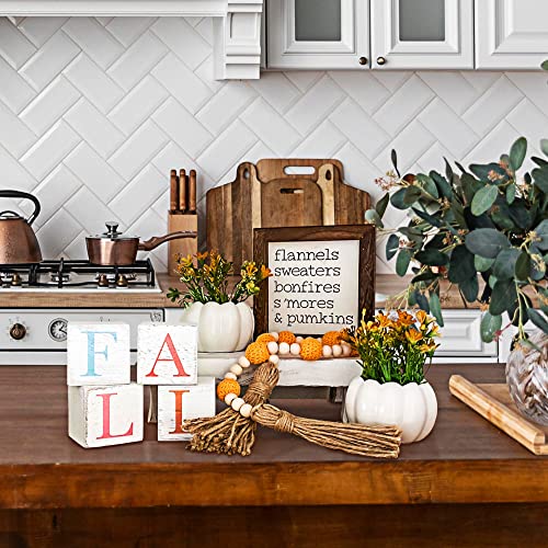 Farmhouse Wood Riser - Rustic White Wooden Rectangular Pedestal Stand Display for Serving Tray - Decorative Plant, Mug and Centerpiece Decor Holder for Kitchen, Bathroom, Countertop & Coffee Bar