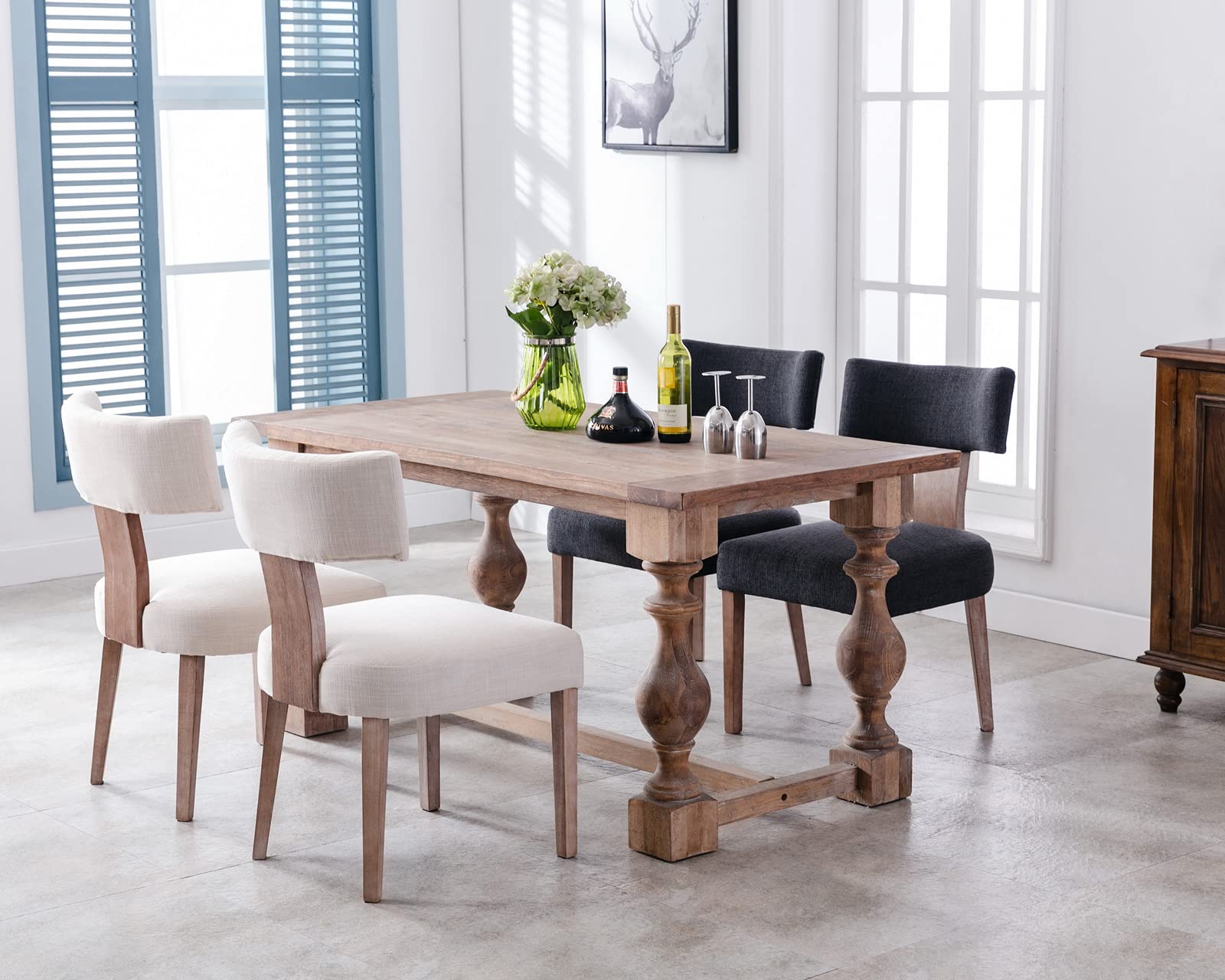 CIMOTA Upholstered Dining Chairs, Kitchen and Dining Room Chairs, Mid Century Modern Linen Farmhouse Armless Side Chair with Wood Frame and Curved Backrest (Set of 4, Linen-Beige)