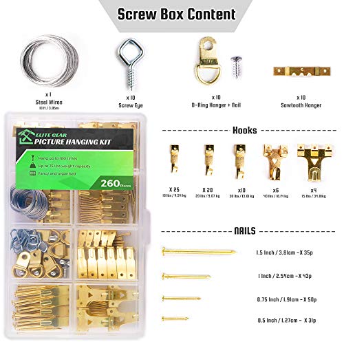 Picture Hanging Kit, Picture Hangers| 260 Pieces Wall Hangers Accessories with Picture Hanging Hooks,Nails for Hanging Pictures,Frame Hanging Hardware with Small Claw Mini Hammer with Magnecti Head.