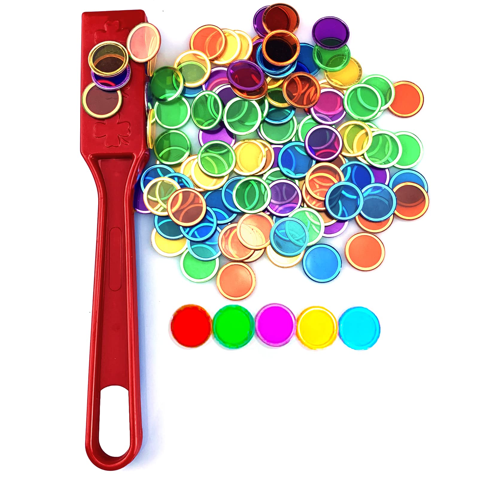 Dacefloy Magnetic Wands and Bingo Chips Set Magnet Wand 100 Multicolour Metal Ringed Discs Science STEM Kit Learning Accessories Family Game Night Tokens