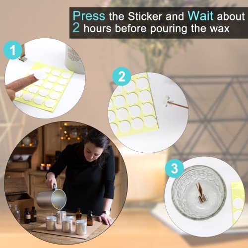 Aubeco 720PCS Candle Wick Stickers, Heat Resistance Double-Sided Stickers with The Little ‘‘Tail’’, Adhere Steady in Hot Wax Stickers for Candle Making