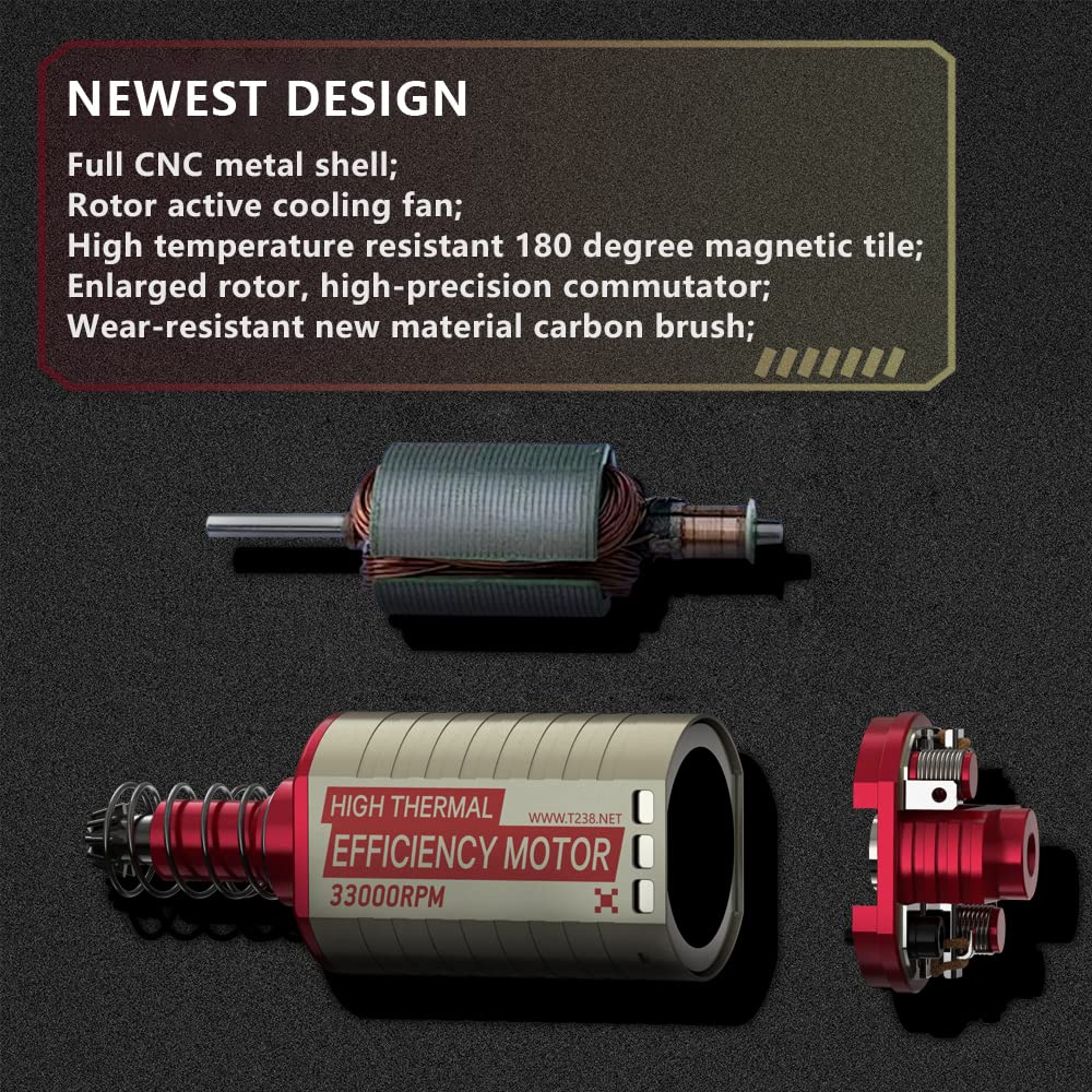 T238-Airsoft Carbon Brushed Motor N35 20TPA High Thermal Efficiency Motor Short Axel 480 Motor for Airsoft