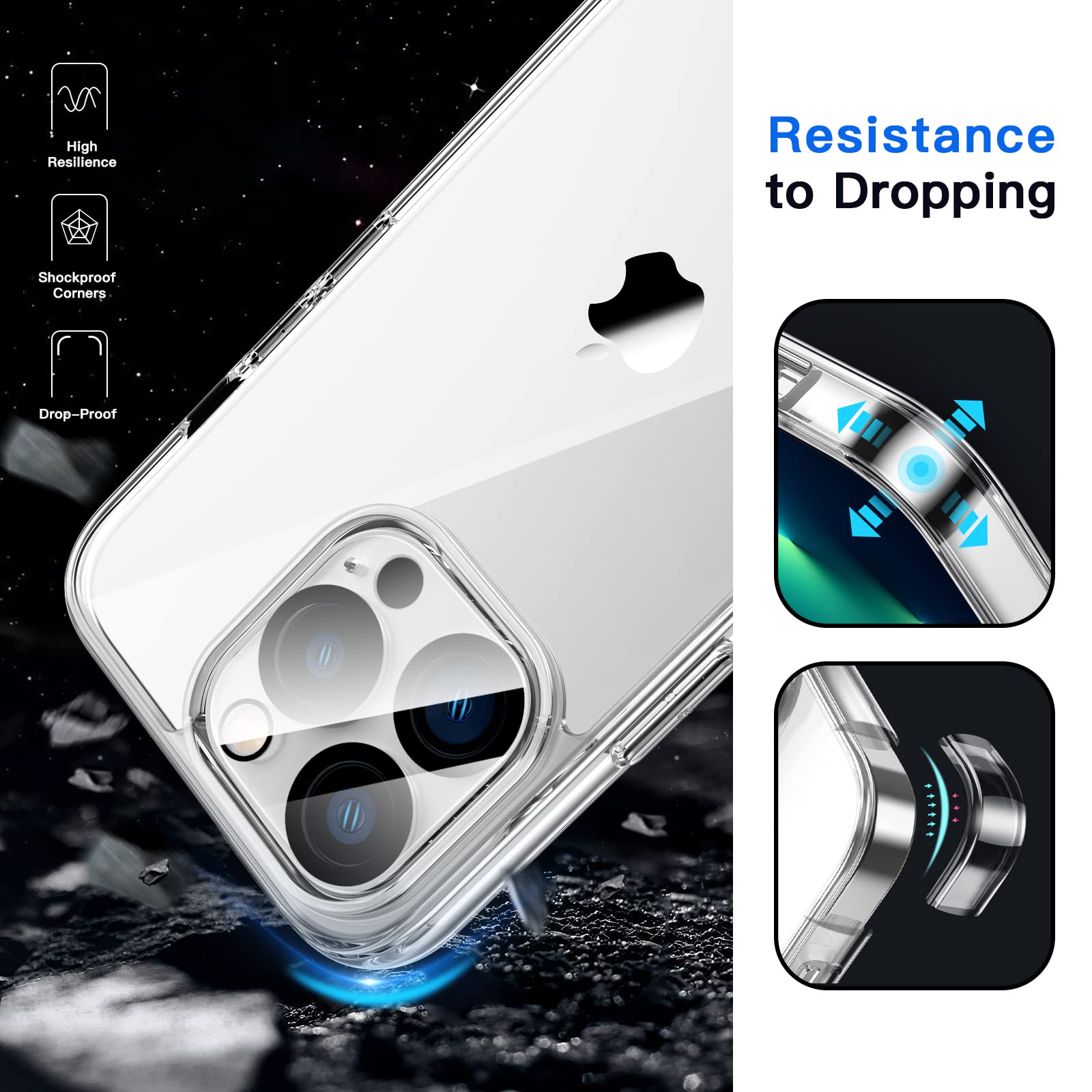 JETech 5 in 1 Case for iPhone 13 Pro Max 6.7-Inch, with 2-Pack Screen Protector and Camera Lens Protector, Non-Yellowing Shockproof Bumper Phone Cover, Full Coverage Tempered Glass Film (Clear)