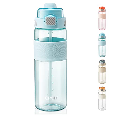 CMSH Sport Water Bottle 24oz&32oz large diameter flip top water bottle with Straw & Anti-scalding,One-click open,two ways to drink, suitable for all occasions Sports fitness leisure（32OZ-Blue