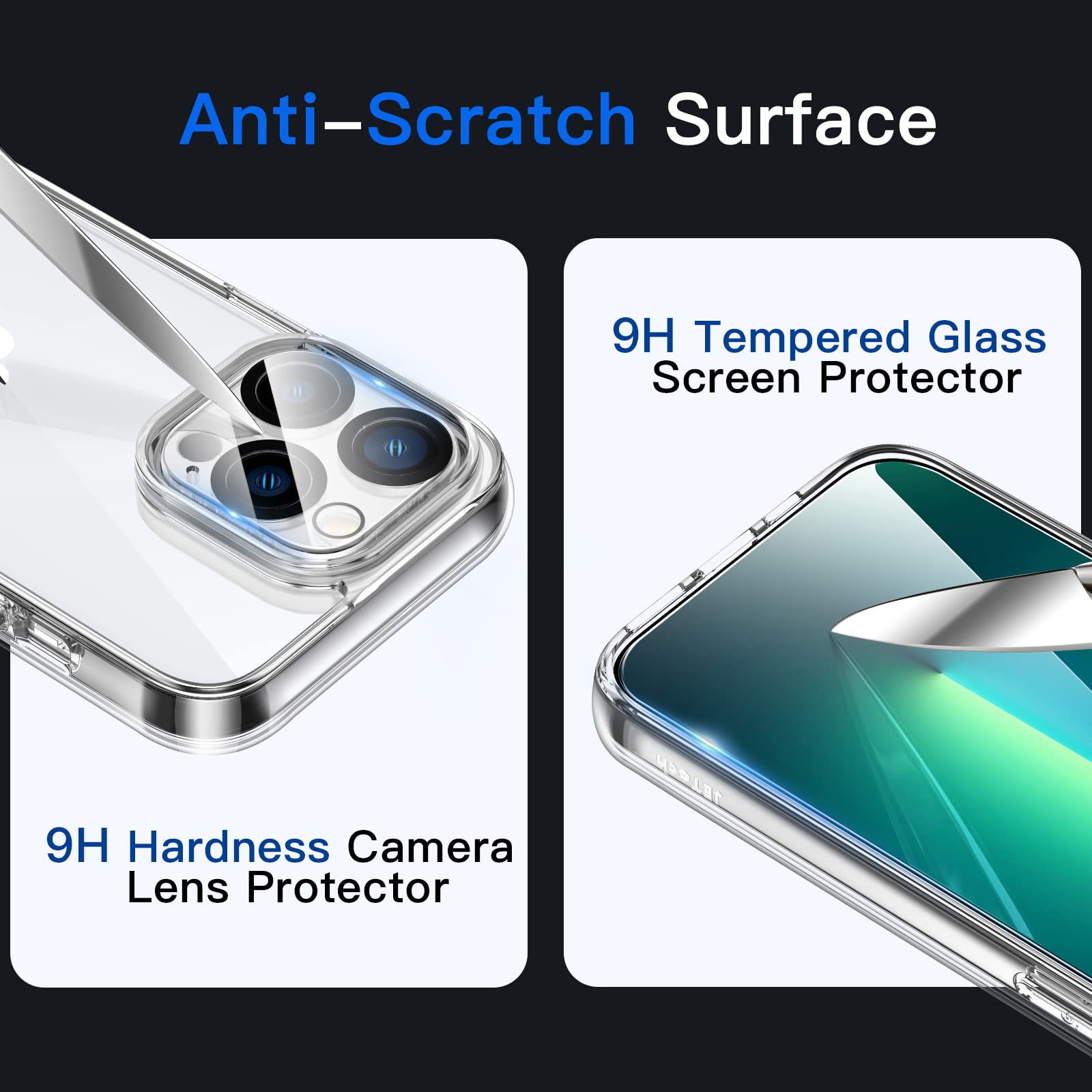 JETech 5 in 1 Case for iPhone 13 Pro Max 6.7-Inch, with 2-Pack Screen Protector and Camera Lens Protector, Non-Yellowing Shockproof Bumper Phone Cover, Full Coverage Tempered Glass Film (Clear)