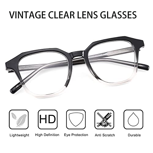 Haygafe Vintage Clear Glasses for Women Men Cute Square Frame Fake Non-prescription Eyeglasses