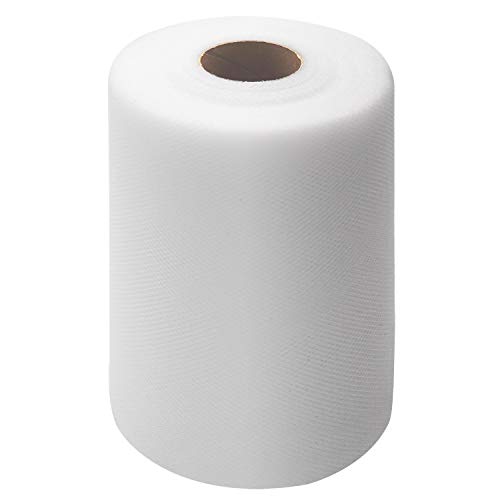 Tulle Fabric Rolls 6 Inch by 100 Yards (300 ft) White Tulle Ribbon Spool for Tutu Skirt Wedding Baby Shower Birthday Party Decorations Christmas Gift Wrapping DIY Crafts (White)