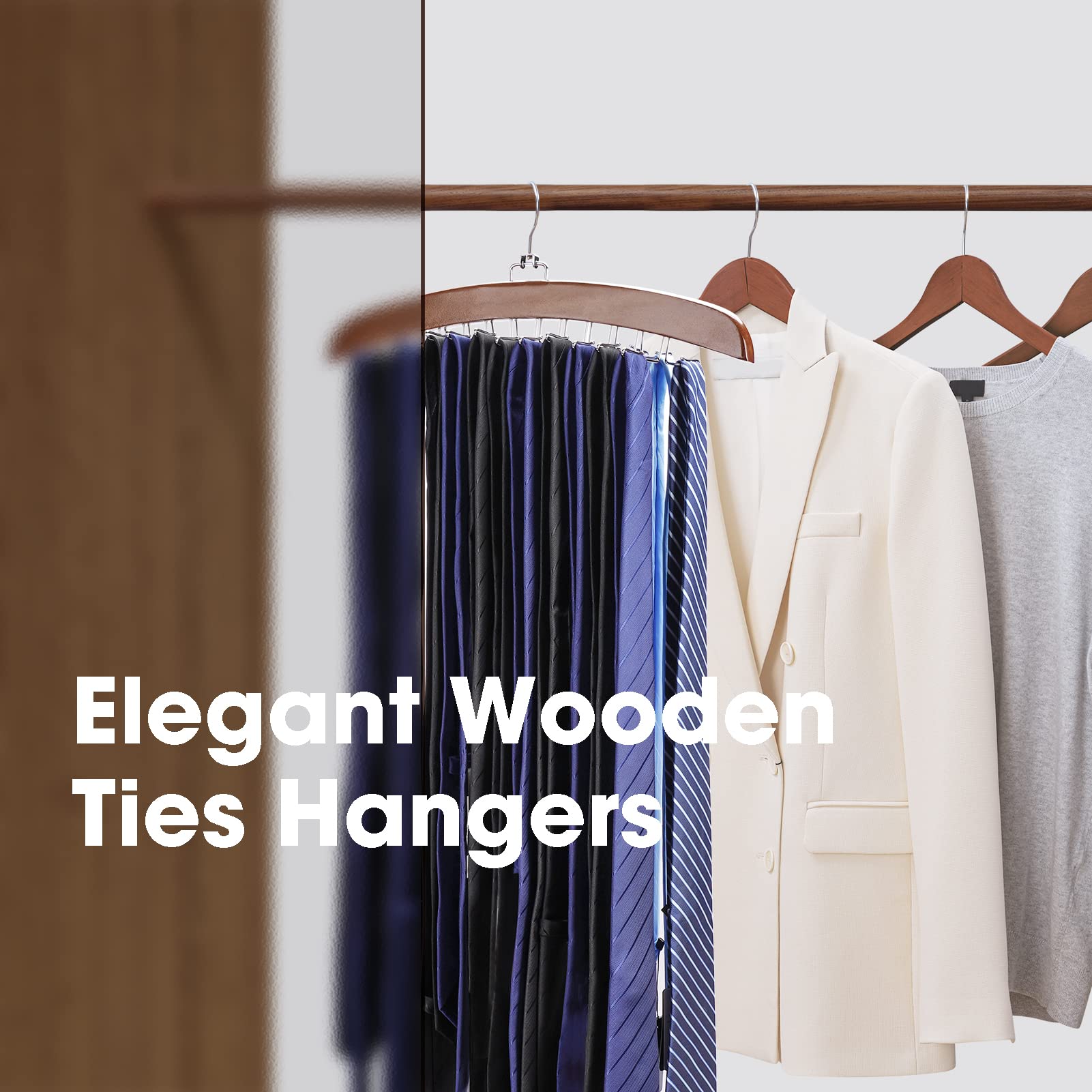 Ulimart Tie Rack 2Pcs Tie Racks for Men Closet 24 Hooks, Wooden Tie Organizer with Upgraded 360°Rotating, Scarves Accessories Closet Organizer for Bras,Tank Tops,Camisoles etc.Walnut…