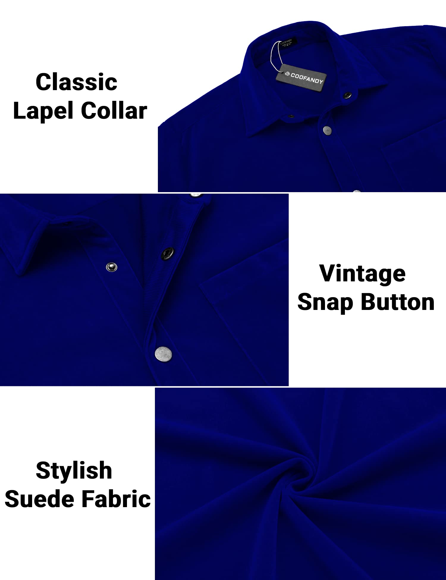 COOFANDY Men's Casual Dress Shirt Vintage Suede Jacket Lightweight Faux Suede Shirt Jacket Blue