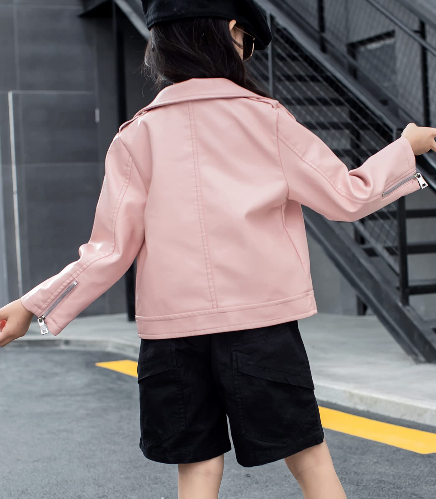 LOKTARC Boys Girls Faux Leather Jacket for Kids Motorcycle Biker Leather Jackets Pink 7-8 Years/Size 140