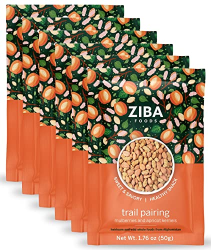 Ziba Foods Trail Pairing - Sweet Apricot Kernels & Dried Mulberries Mix - Non-GMO, Vegan, Whole 30 Friendly & Paleo - High in Fiber, Iron & Immune Boosting Antioxidants - Sweet & Savory, Pack of 6