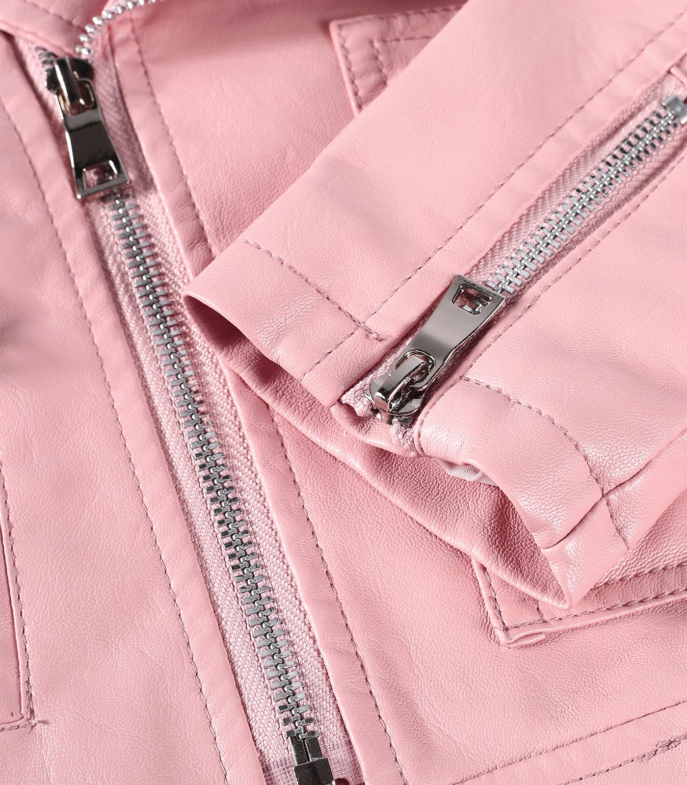 LOKTARC Boys Girls Faux Leather Jacket for Kids Motorcycle Biker Leather Jackets Pink 7-8 Years/Size 140