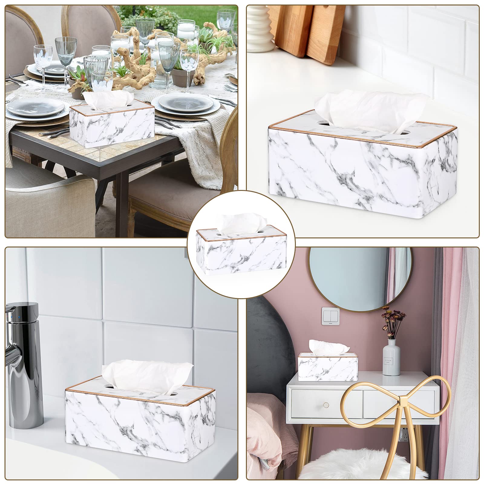 Sumnacon Rectangular Leather Tissue Box Cover - Stylish Tissue Box Holder with Magnetic Bottom, Decorative PU Tissue Box for Vanity Dresser Night Stand Table Countertop Home Office Car, Marble White