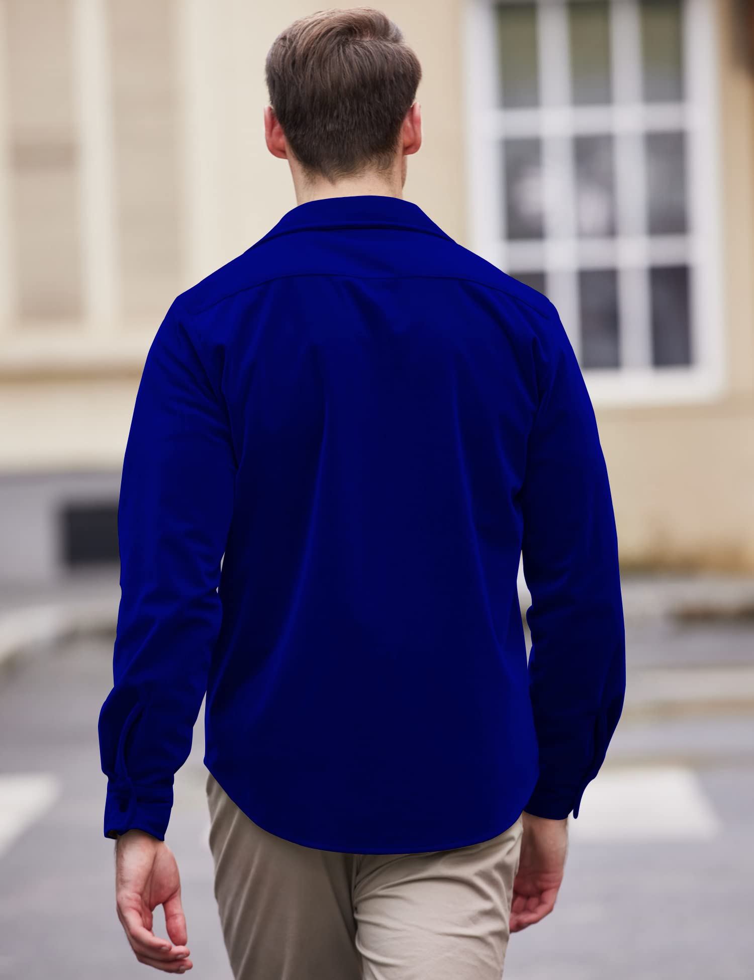 COOFANDY Men's Casual Dress Shirt Vintage Suede Jacket Lightweight Faux Suede Shirt Jacket Blue