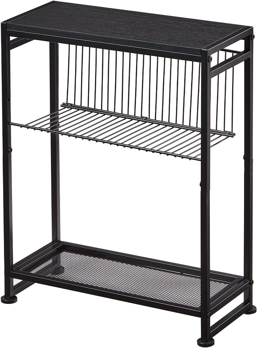 Slim End Table with Magazine Holder - 2 in 1 Design for Small Spaces - Black