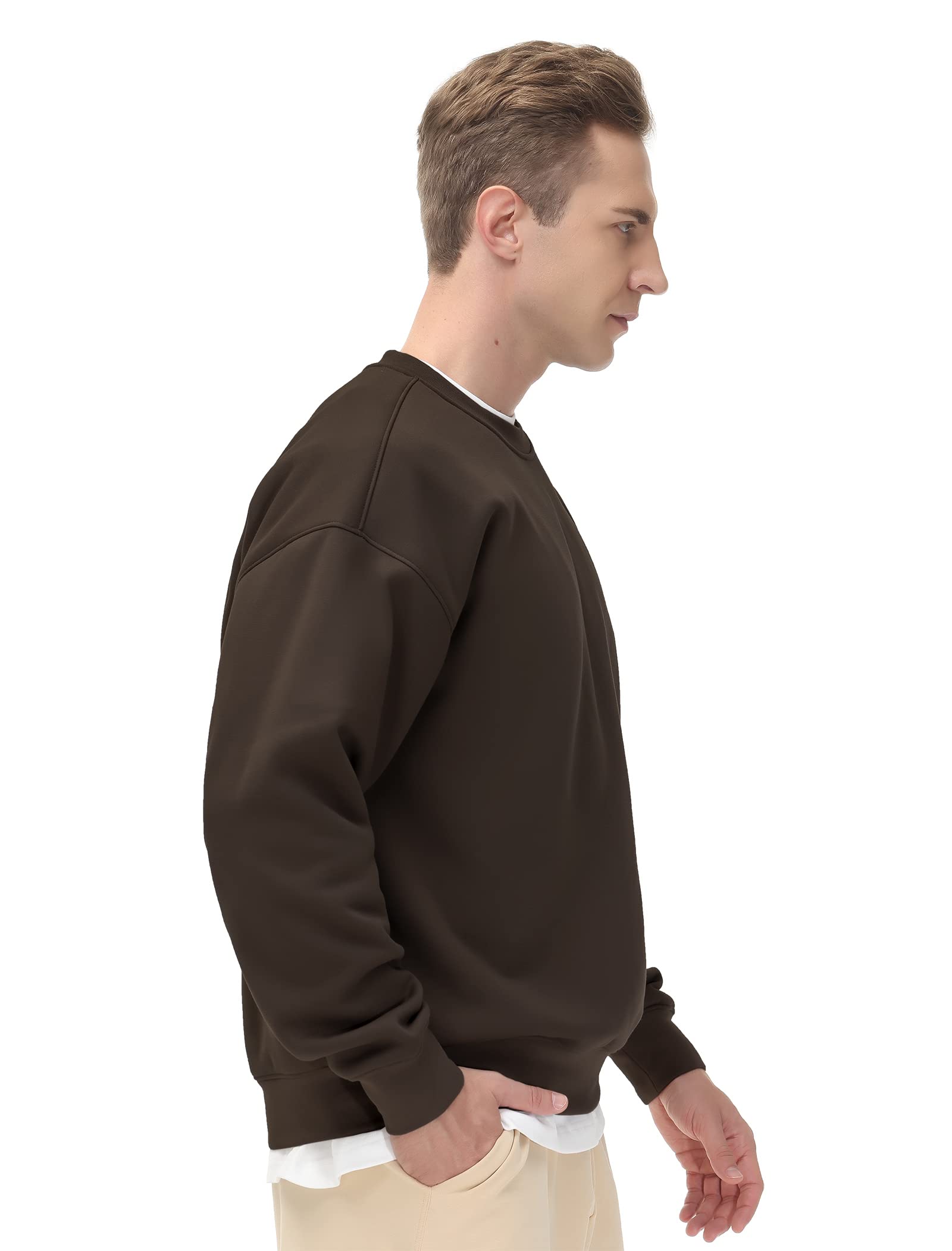 THE GYM PEOPLE Men's Fleece Crewneck Sweatshirt Thick Loose fit Soft Basic Pullover Sweatshirt(Brown, Small)