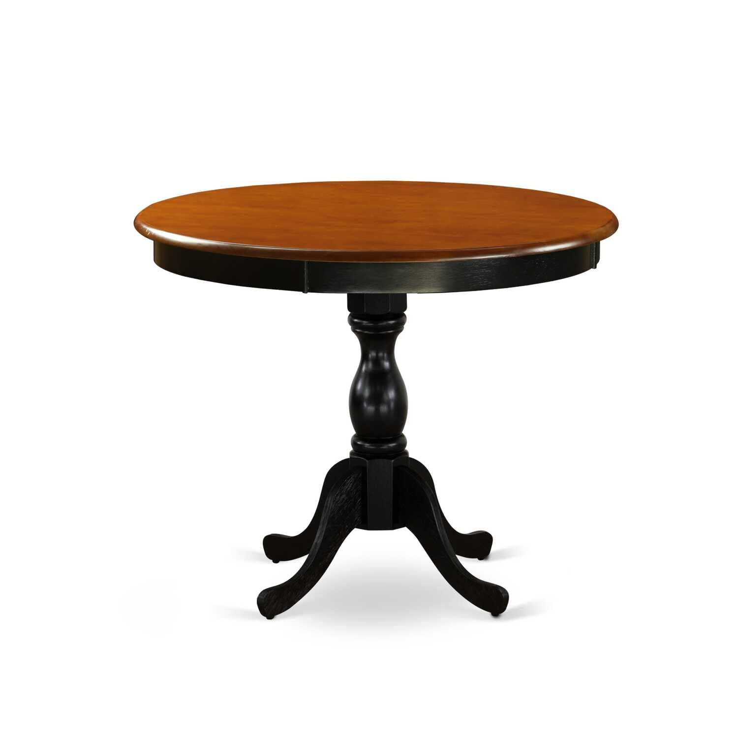 East West Furniture AMAB3-BCH-06 3 Piece Dining Table Set for Small Spaces Contains a Round Kitchen Table with Pedestal and 2 Shitake Linen Fabric Upholstered Chairs, 36x36 Inch, Black & Cherry