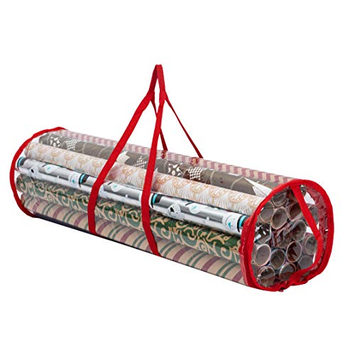 Joiedomi 2 Pack Clear Gift Wrap Organizers Set, Christmas Wrapping Paper Storage Bag Wrapping Paper Holder Made from Water Proof PVC and Fabric Fits Up to 20 Standard Rolls (Red)