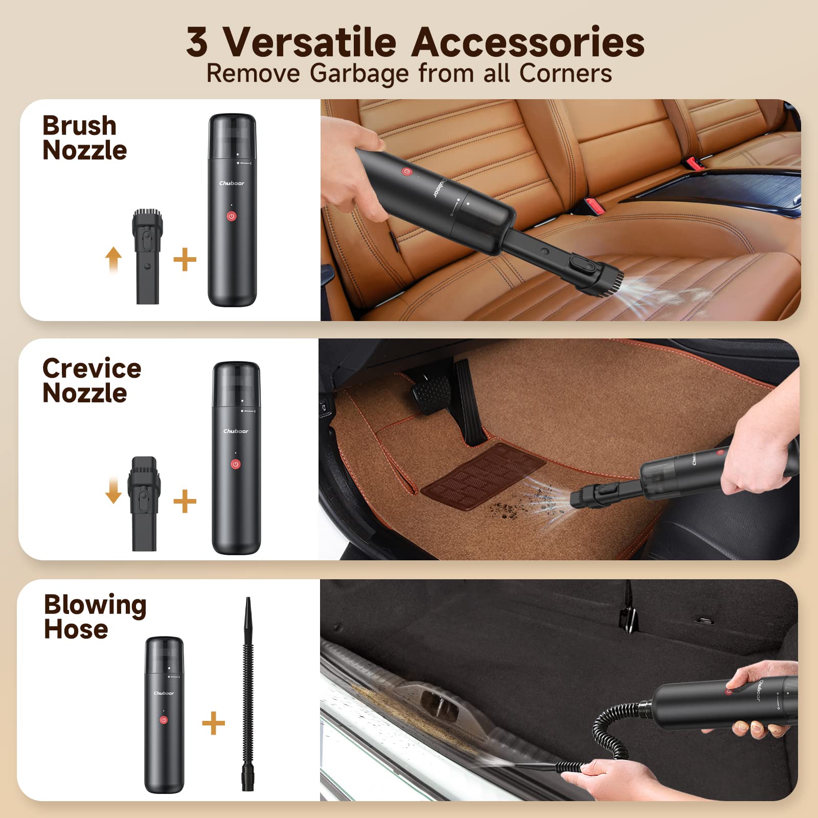 Mini Vacuum Cordless Rechargeable Powerful Car Hoover Hand Held Vacuum for Dust, Sand, Crumbs, Ultra-Light Portable for Home, Car