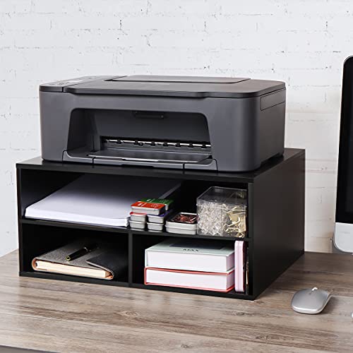 EMERIT Printer Stand Shelf with Storage Wood Desk Paper Organzier for Home/Office,Printer Riser, 2 Tire (Black,Large)