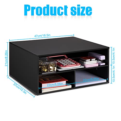 EMERIT Printer Stand Shelf with Storage Wood Desk Paper Organzier for Home/Office,Printer Riser, 2 Tire (Black,Large)