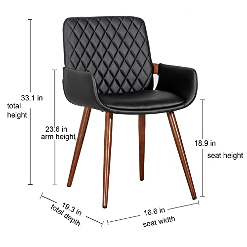 LUNLING Mid Century Modern Faux Leather Dining Chairs Set of 2, Black, Upholstered Seat, Metal Legs, Adjustable Foot for Kitchen Dining Room Desk Chairs