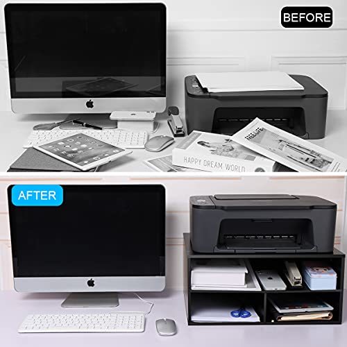 EMERIT Printer Stand Shelf with Storage Wood Desk Paper Organzier for Home/Office,Printer Riser, 2 Tire (Black,Large)