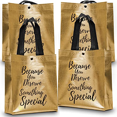 Reusable Black and Gold Gift Bags with Handles- Small Medium Gift Bag Set of 4 – For Women & Mens Gift, Bridesmaid, Bridal Party, Bachelorette Party Gifts - “Because You Deserve Something Special”