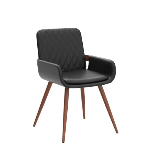 LUNLING Mid Century Modern Faux Leather Dining Chairs Set of 2, Black, Upholstered Seat, Metal Legs, Adjustable Foot for Kitchen Dining Room Desk Chairs