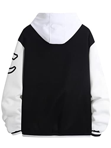 SOLY HUX Men's Varsity Jacket Letter Print Color Block Long Sleeve Baseball Jacket Bomber Coat Black and White M