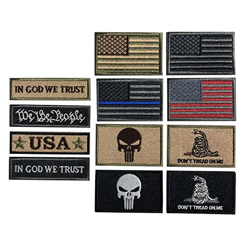 Bundle 12 Pieces USA Flag Patch Thin Blue Line Tactical American Flag US United States Military Patches Set for Caps,Bags,Backpacks,Tactical Vest,Military Uniforms (D-USA Patchļ¼