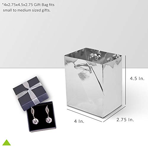 Silver Gift Bags - 12 Pack Extra Small Silver Foil Gift Bags with Handles, Designer Solid Silver Paper Gift Wrap Bags for Birthdays, Party Favors, Baby Shower, Bachelorette, Weddings, Holiday Presents, Bulk - 4x2.75x4.5
