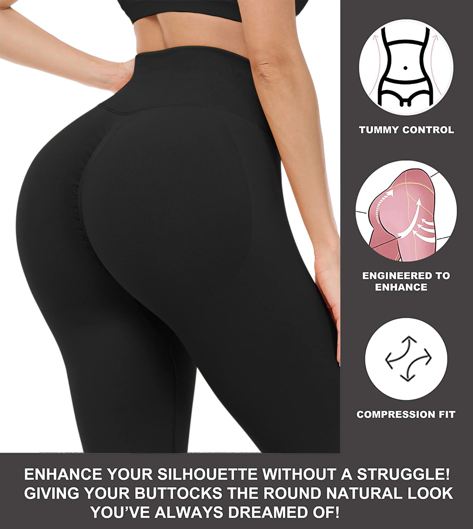 CHRLEISURE 3 Piece Workout Leggings Sets for Women, Gym Scrunch Butt Butt Lifting Seamless Leggings (AMZ025, Black M)