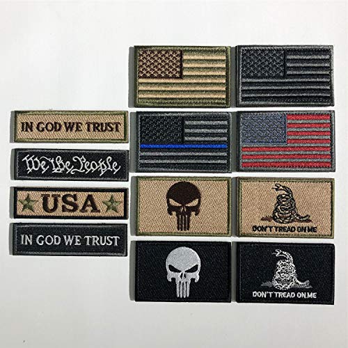 Bundle 12 Pieces USA Flag Patch Thin Blue Line Tactical American Flag US United States Military Patches Set for Caps,Bags,Backpacks,Tactical Vest,Military Uniforms (D-USA Patch)