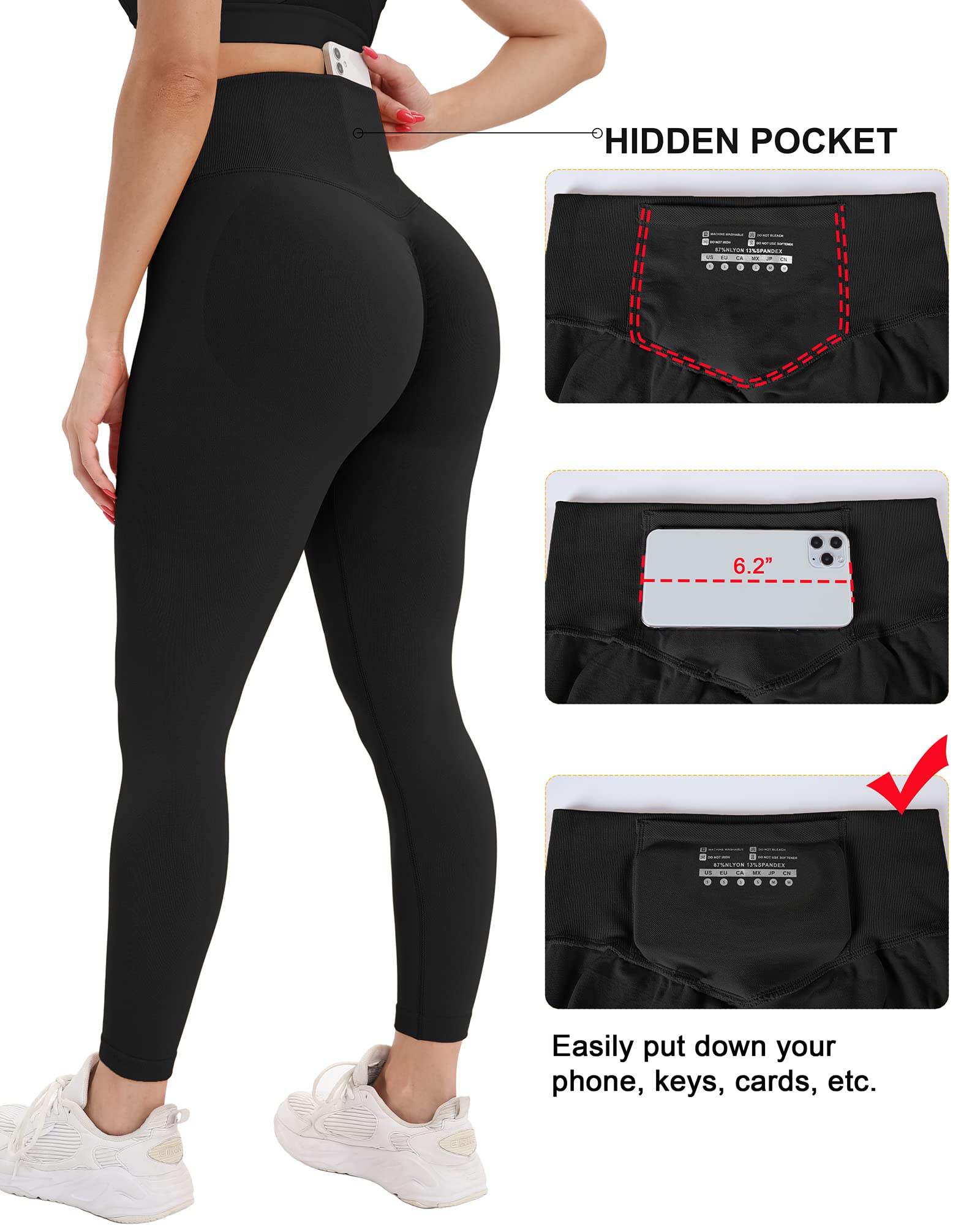 CHRLEISURE 3 Piece Workout Leggings Sets for Women, Gym Scrunch Butt Butt Lifting Seamless Leggings (AMZ025, Black M)