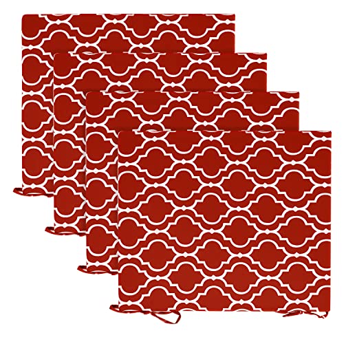 Basic Beyond Outdoor Chair Cushions for Patio Furniture, Waterproof Outdoor Cushions, Square Corner Patio Chair Cushions Set of 4 with Ties, 18.5"x16"x3", Trellis Red