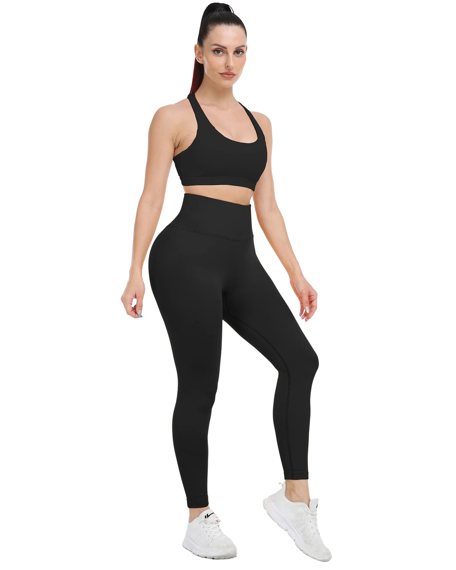CHRLEISURE 3 Piece Workout Leggings Sets for Women, Gym Scrunch Butt Butt Lifting Seamless Leggings (AMZ025, Black M)