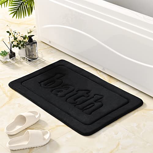 Memory Foam Bath Mat Black Bath Mats for Bathroom Non Slip Floor Rugs, Super Absorbent Bathmat Quick Dry, Machine Washable Bathroom Rug, Ultra Soft Coral Velvet Carpet for Shower,Tub 16"x24"