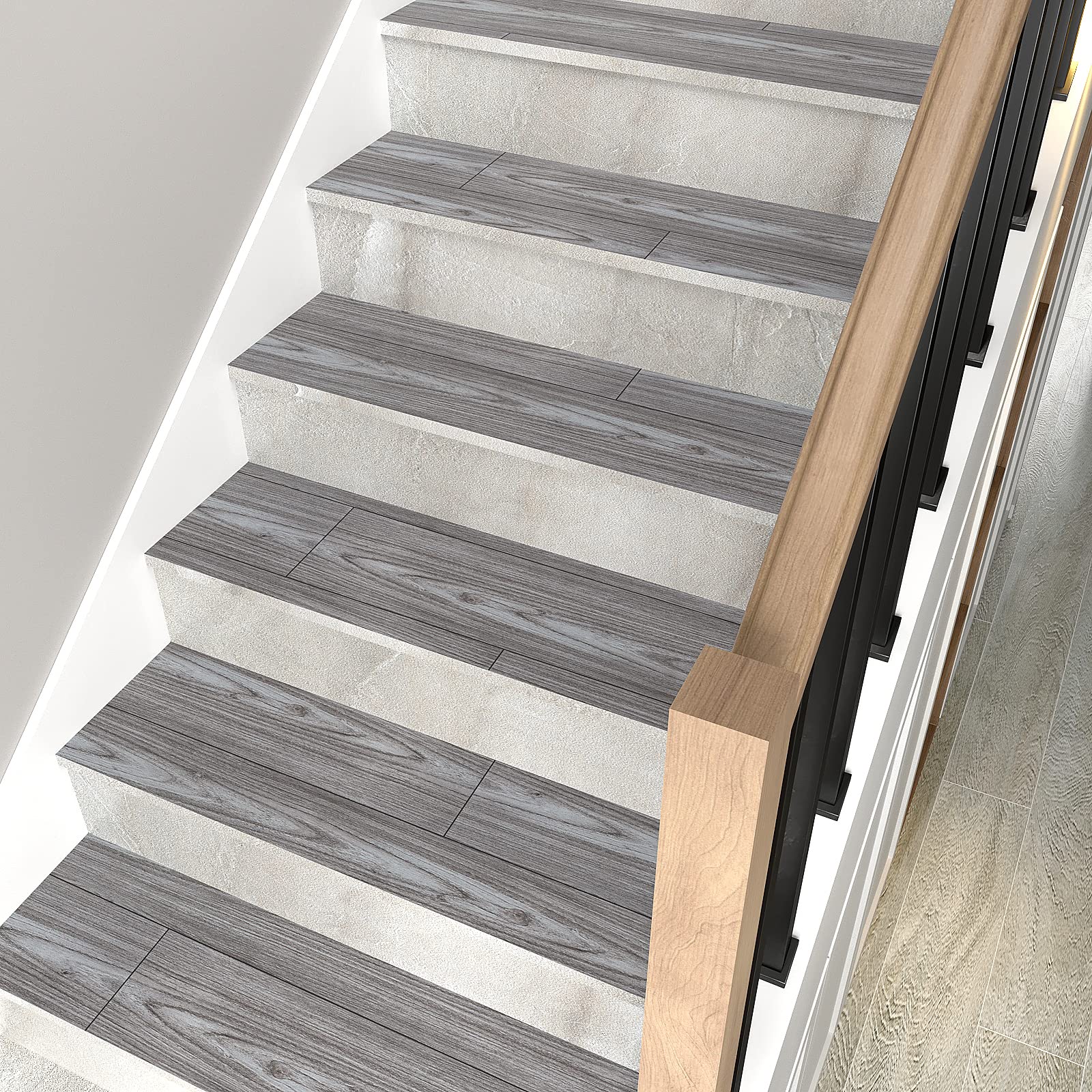 VEELIKE Grey Oak Wood Vinyl Plank Flooring Peel and Stick Waterproof Wood Grain Vinyl Floor Tiles 6''x36'' Self Adhesive Grey Laminate Tile Flooring for Bathroom Kitchen Bedroom RV (4-Pack, 6 Sq. Ft.)