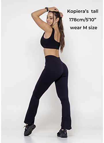 SUUKSESS Women Ribbed Seamless Tummy Control Flare Leggings Bootcut High Waist Workout Yoga Pants 31'' (Black,M)
