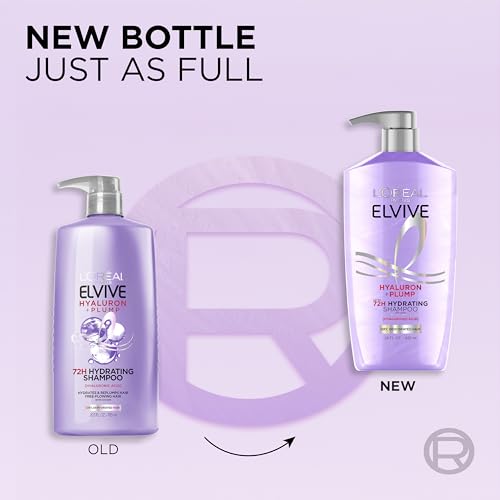 L'Oreal Paris Elvive Hyaluron Plump Hydrating Shampoo for Dehydrated, Dry Hair Infused with Hyaluronic Acid Care Complex, Paraben-Free, 26.5 Fl Oz