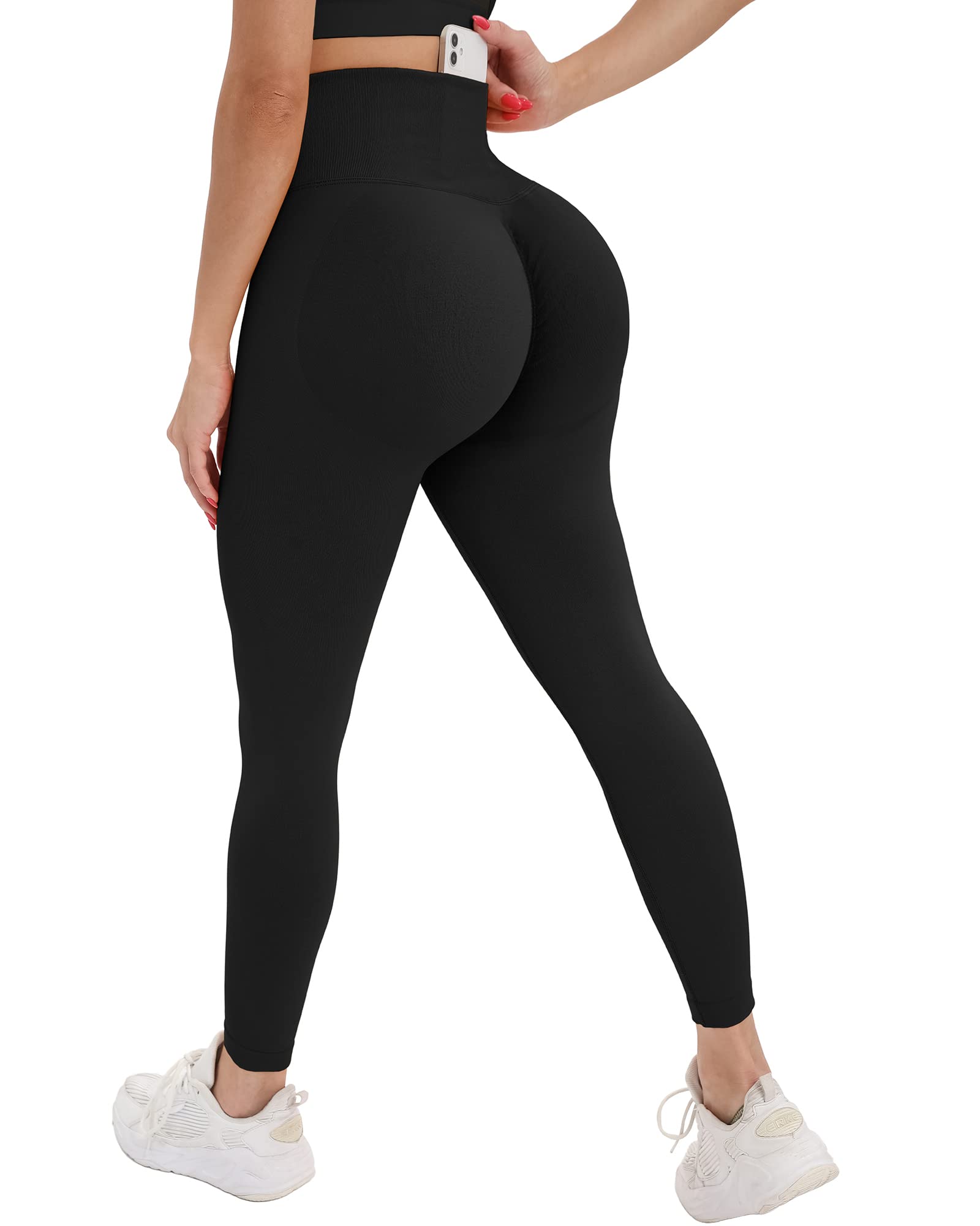 CHRLEISURE 3 Piece Workout Leggings Sets for Women, Gym Scrunch Butt Butt Lifting Seamless Leggings (AMZ025, Black M)