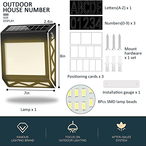 House Numbers Solar Powered Address Sign, Waterproof 3200k Warm LED Illuminated address Plaques house numbers for outside, Smart Switch address numbers light for Home Yard, Outdoor Walls